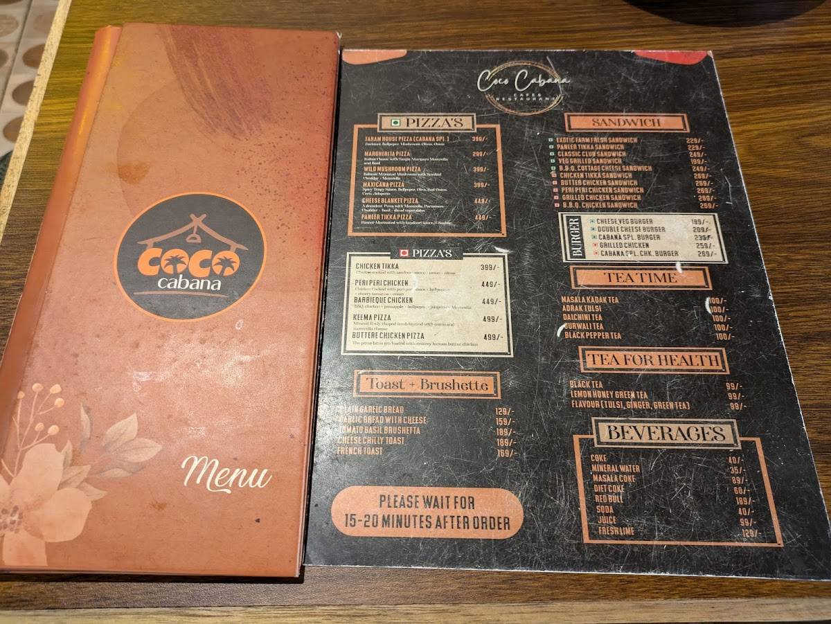 Menu at COCO CABANA cafe and restaurant, Amritsar
