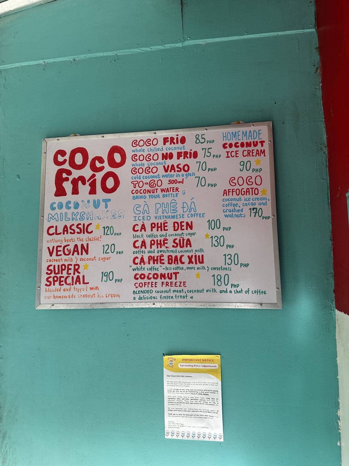 Menu at COCO FRÍO cafe, General Luna, Tourism Rd