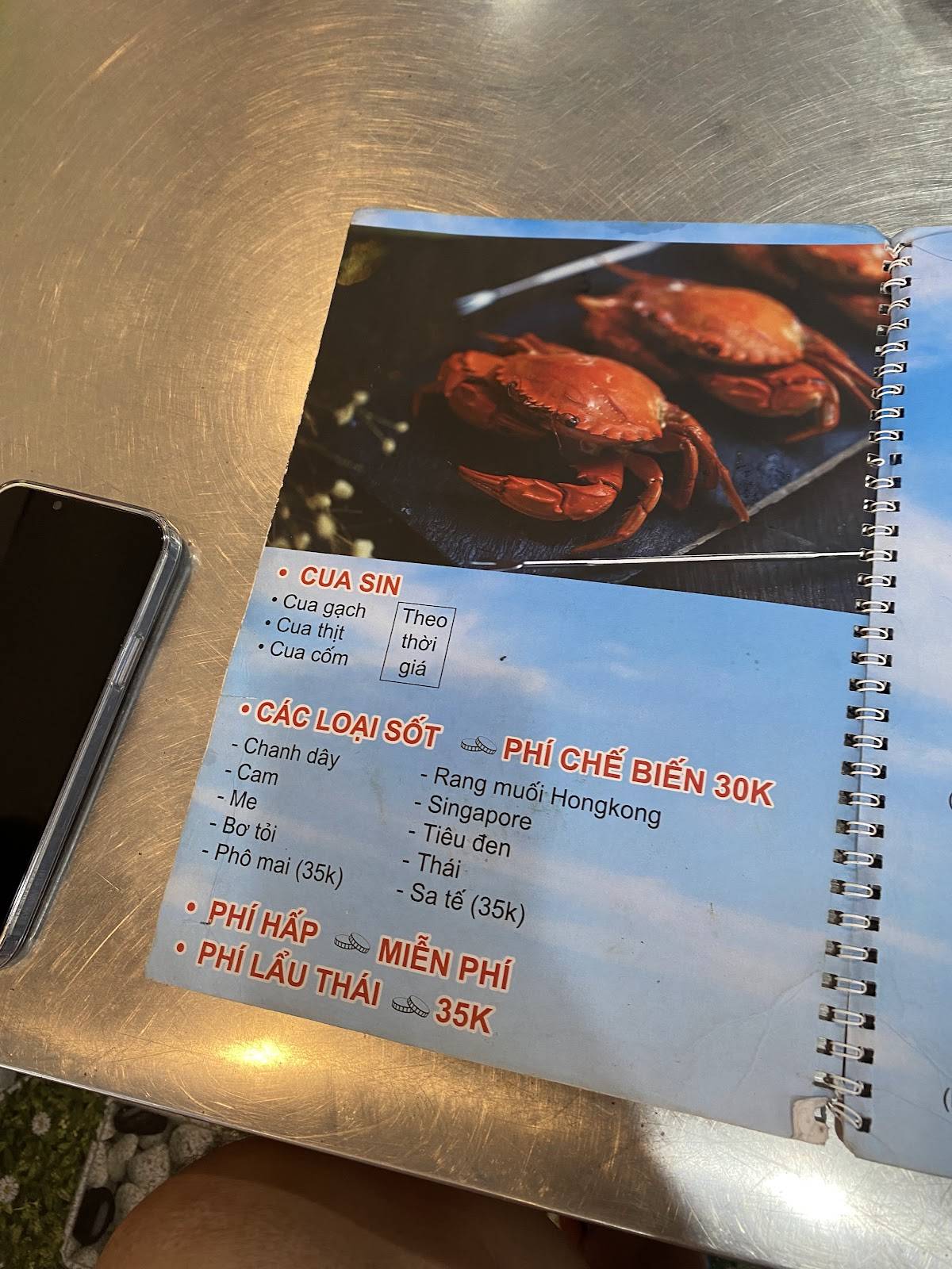 Menu at CUA SIN - ẾCH SIN, Vietnam