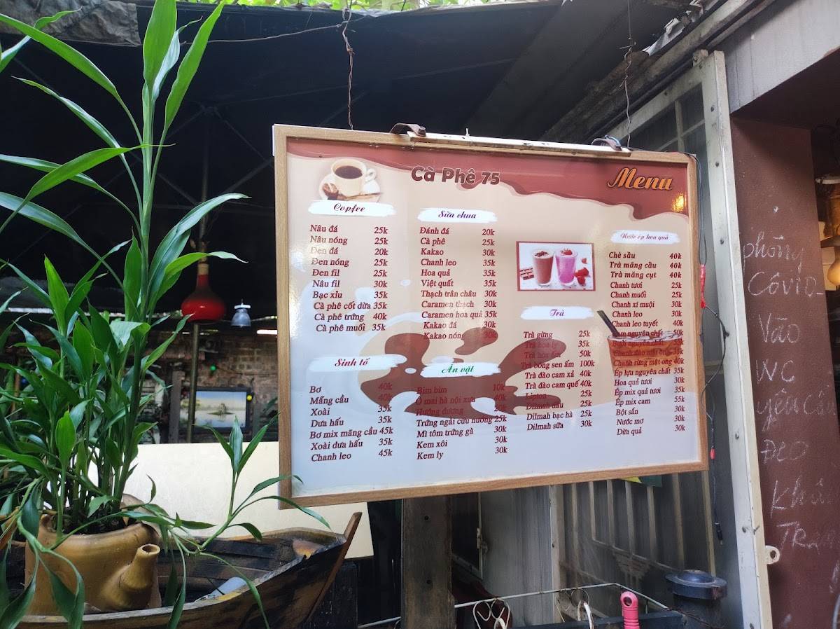 Menu at Cà Phê Hà Nội 75 cafe, Hanoi