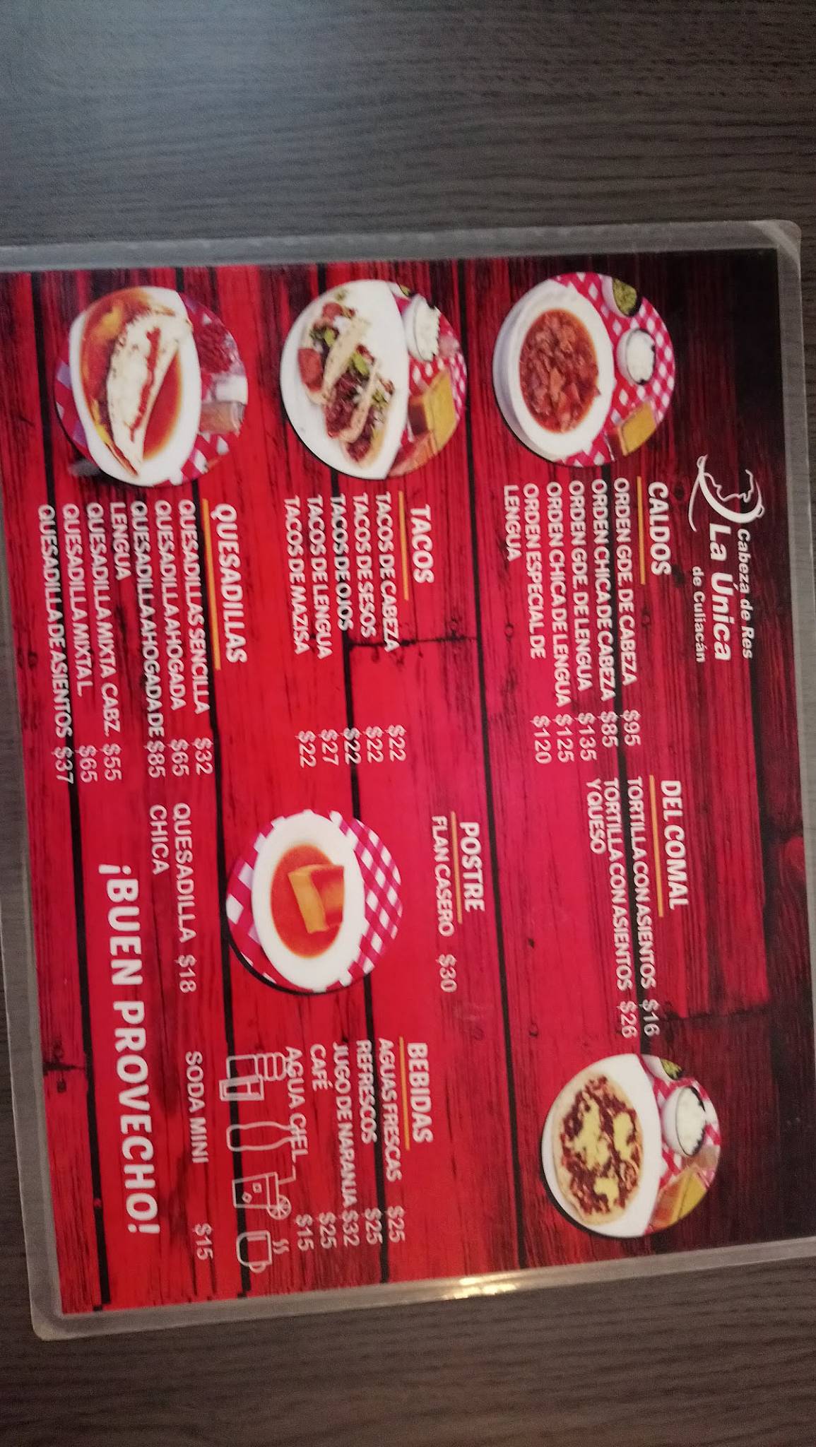 Carta del restaurante Cabeza del Res la Única, Tijuana