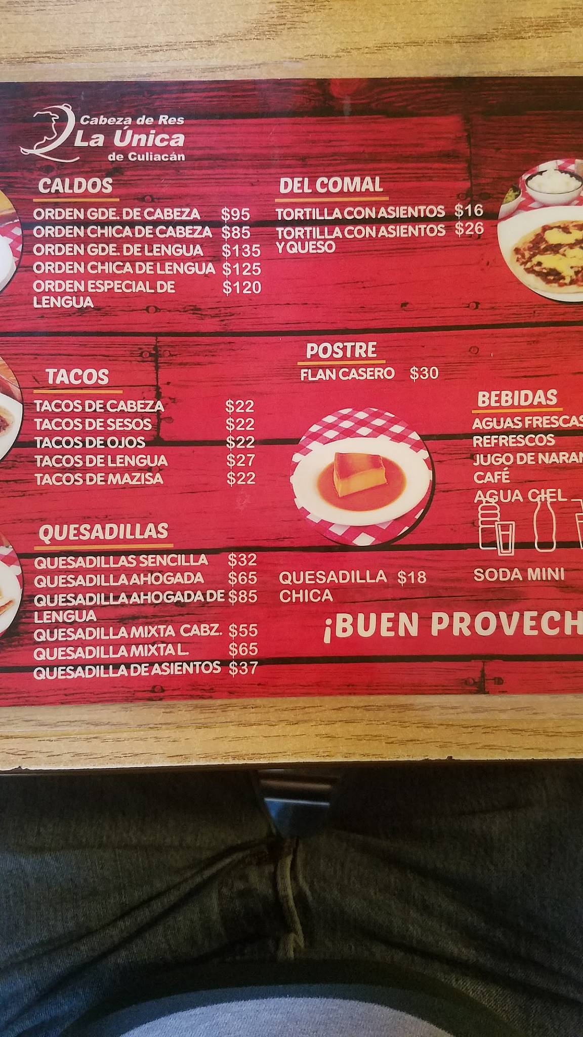 Carta del restaurante Cabeza del Res la Única, Tijuana