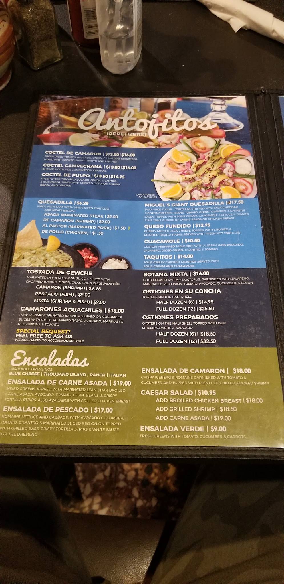 Menu at Cabo Seafood Grill And Cantina restaurant, Oxnard