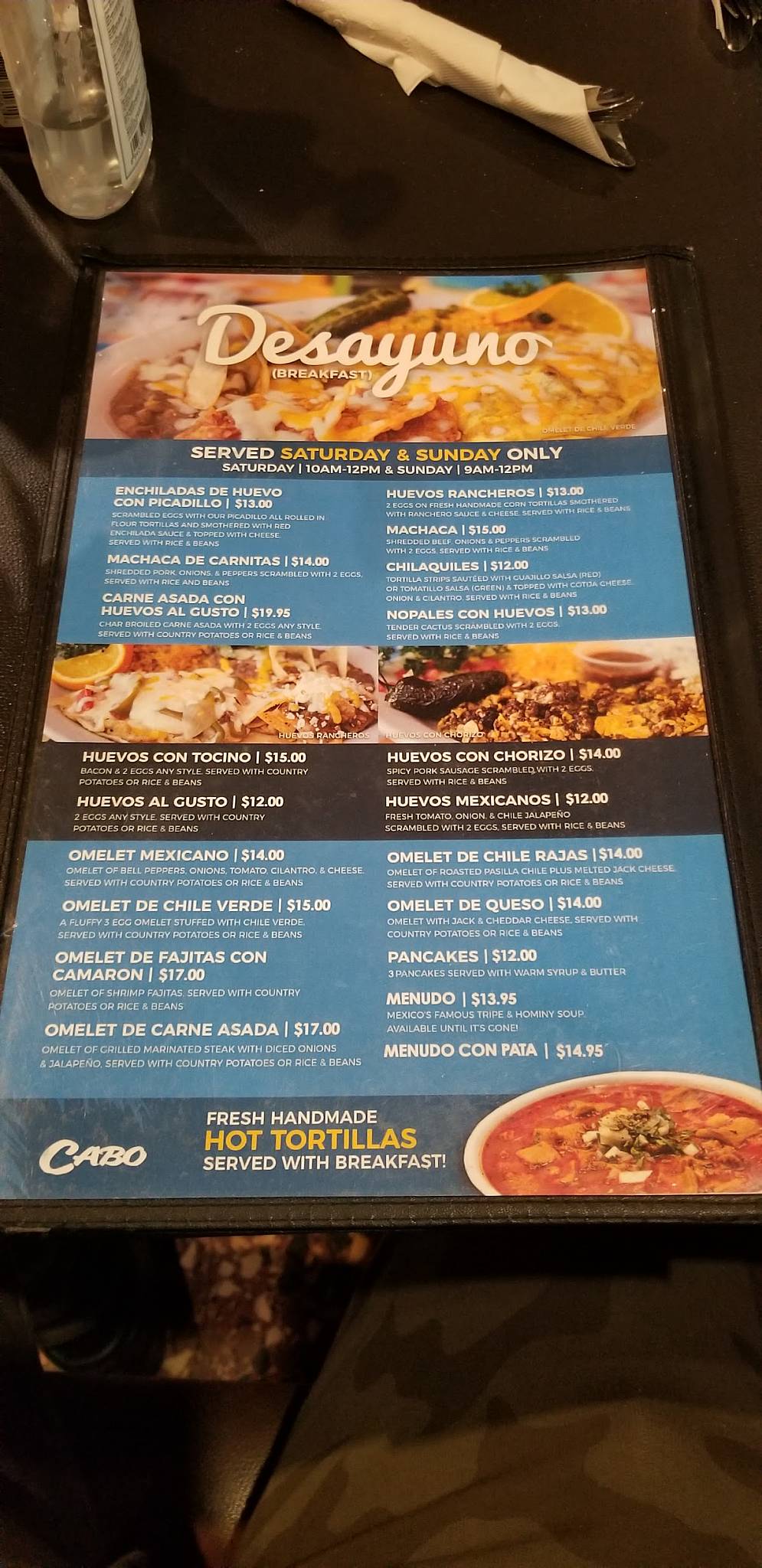 Menu at Cabo Seafood Grill And Cantina restaurant, Oxnard