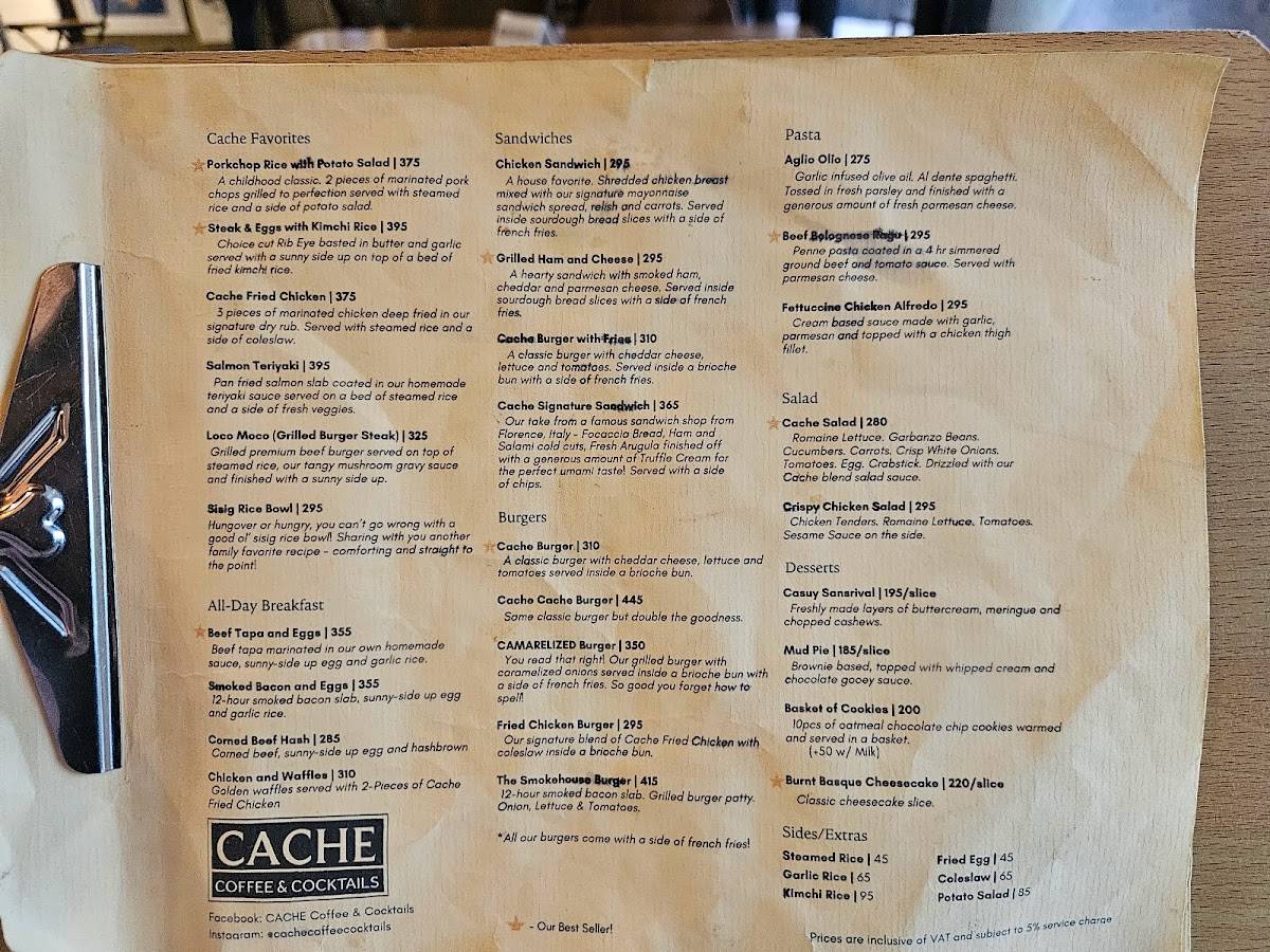 Menu at Cache Coffee & Cocktails cafe, Pasig