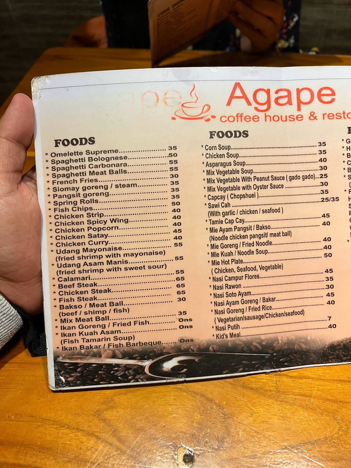 Menu at Cafe AGAPE, Ruteng