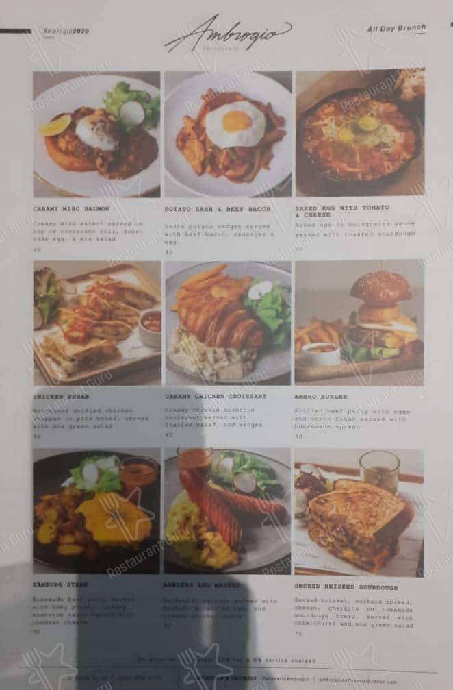 Menu at Ambrogio Patisserie cafe, Bandung