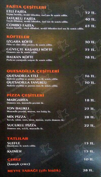 Menu at Antika Cafe, Istanbul, Ambarlıdere Yolu