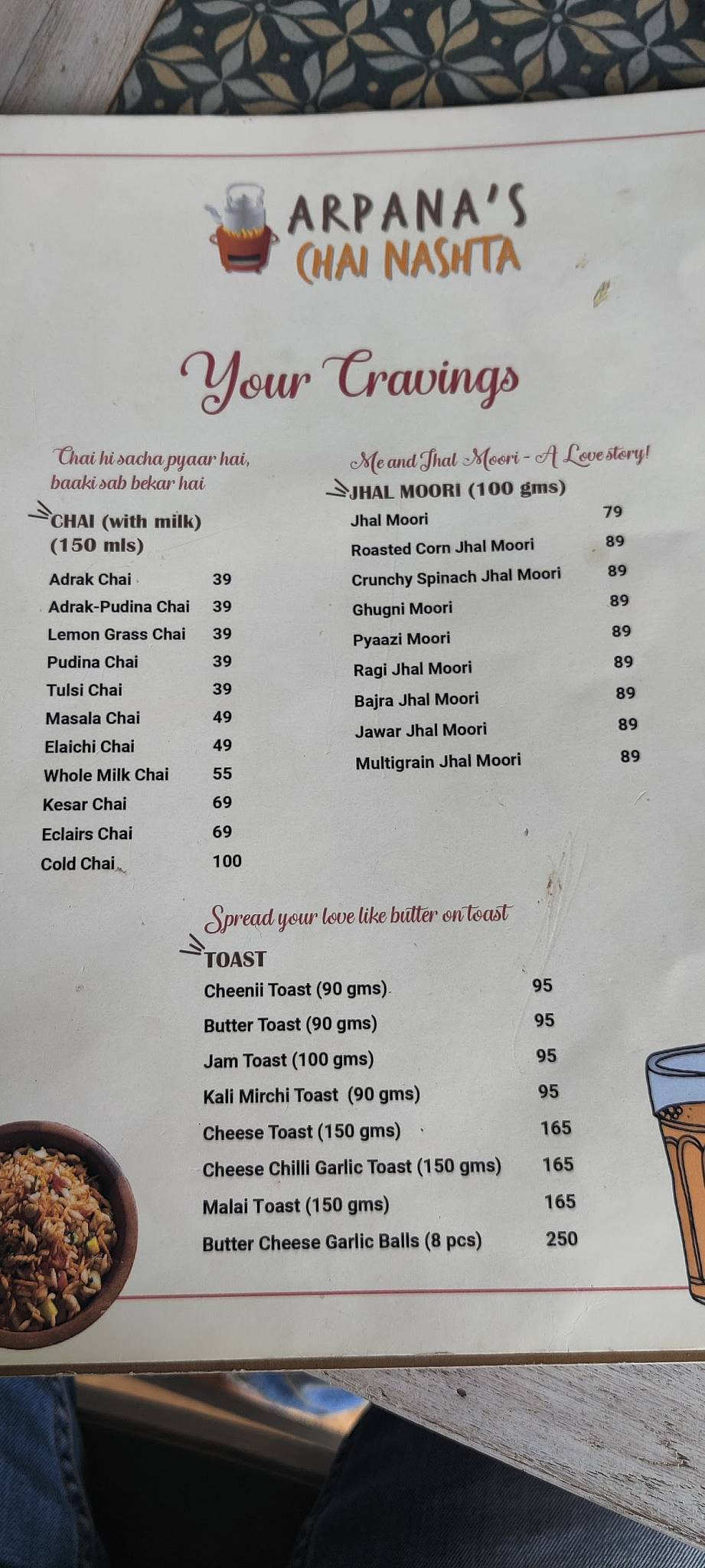 Menu at Arpana's Chai Nashta, Ahmedabad, Vedgarbha house E
