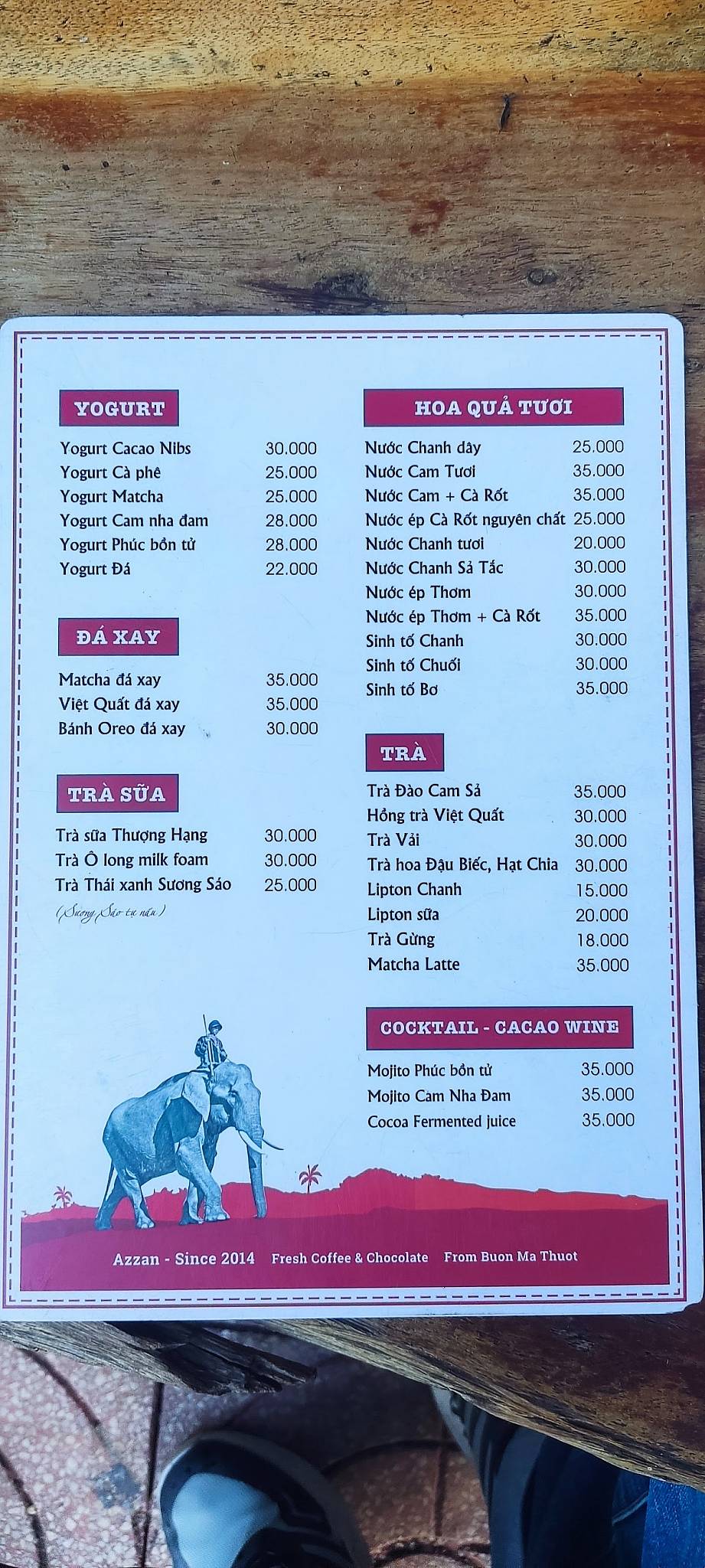 Carta de Café Azzan, Buon Ma Thuot