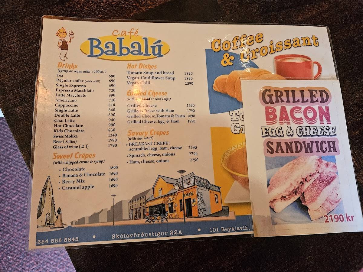 Menu at Café Babalú cafe, Reykjavík