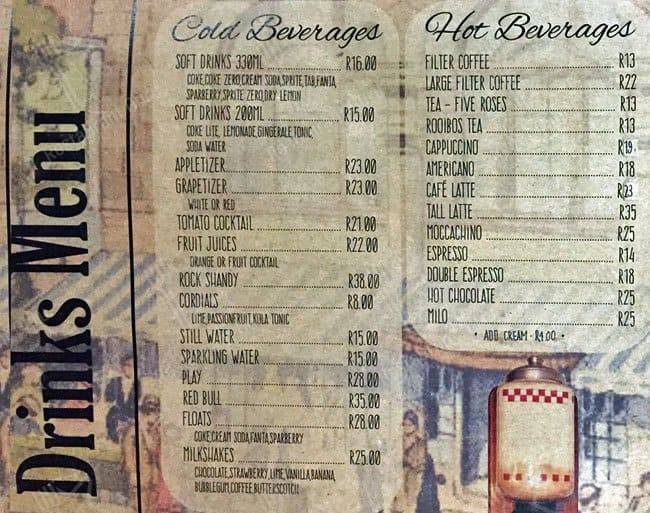 Menu at Café Barcelona, Pretoria, 53 Thomson St