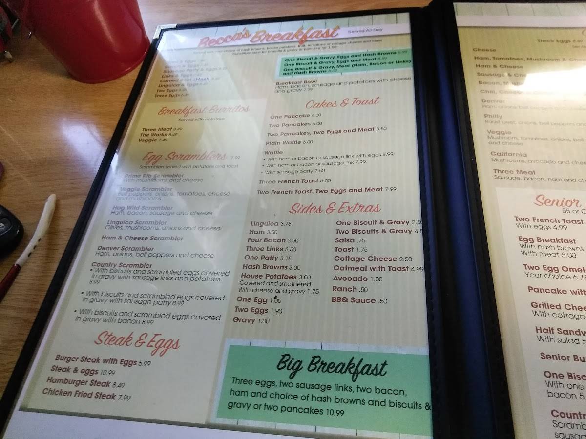 Menu at Becca's Cafe, Anderson