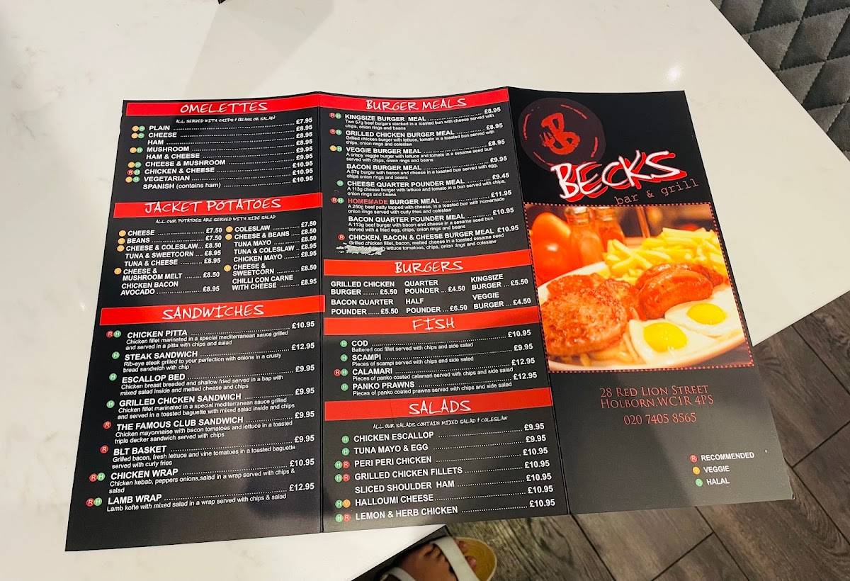 Menu at Becks Cafe, London