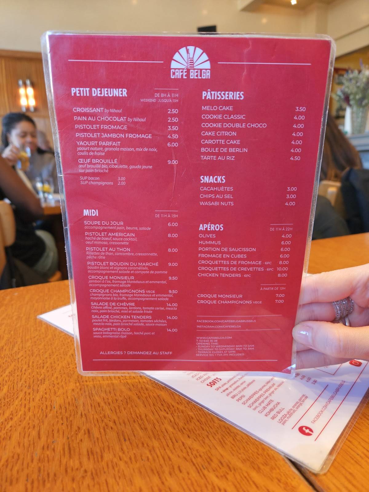 Menu at Café Belga, Ixelles, Pl. Eugène Flagey 18