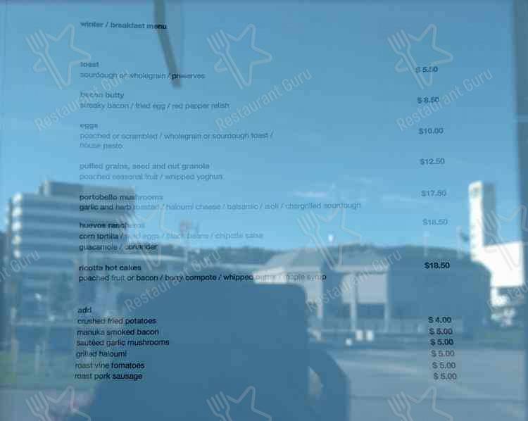 Menu at Bellbird Eatery cafe, Lower Hutt