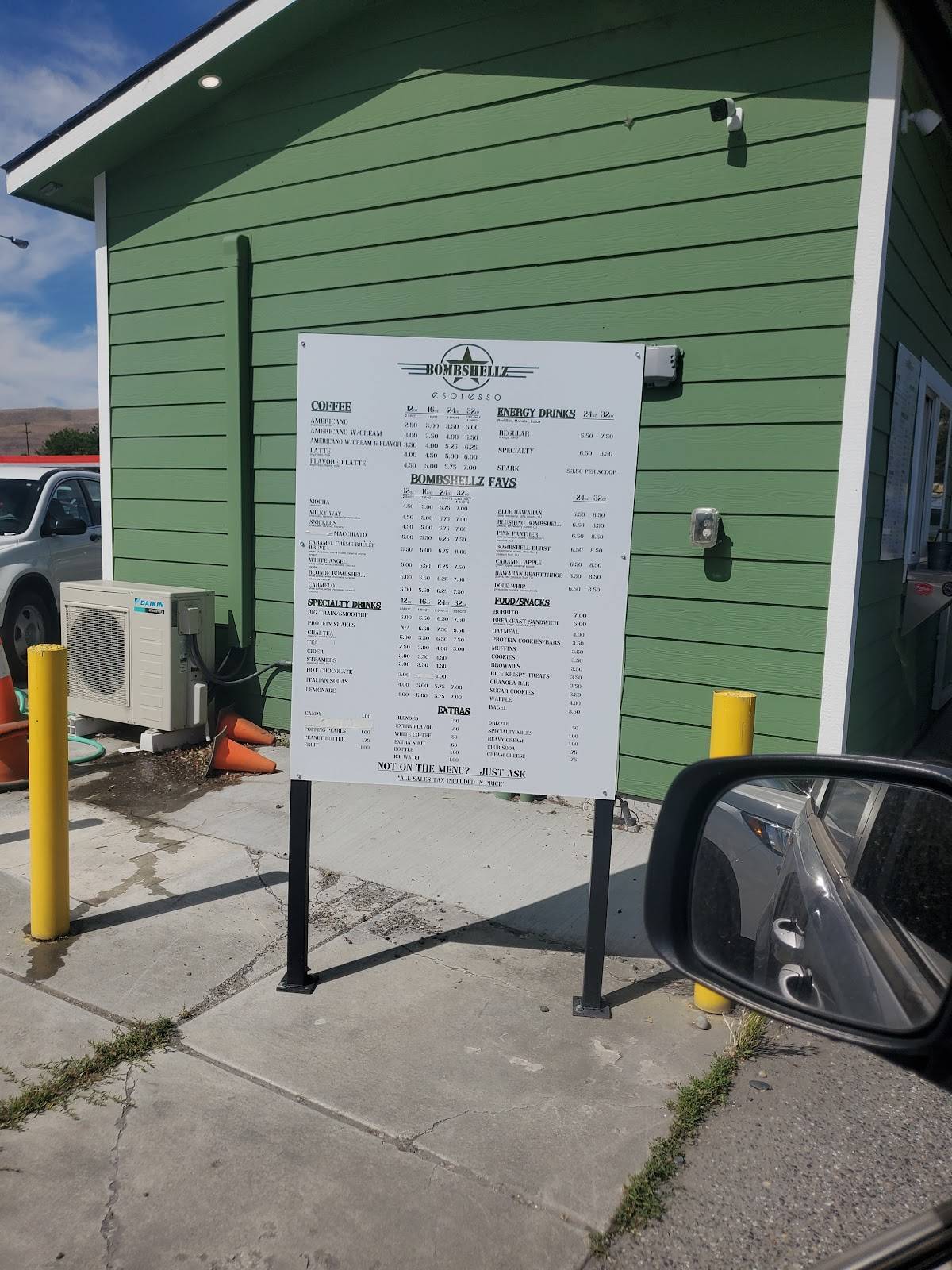 Menu at Bombshellz Espresso cafe, Richland