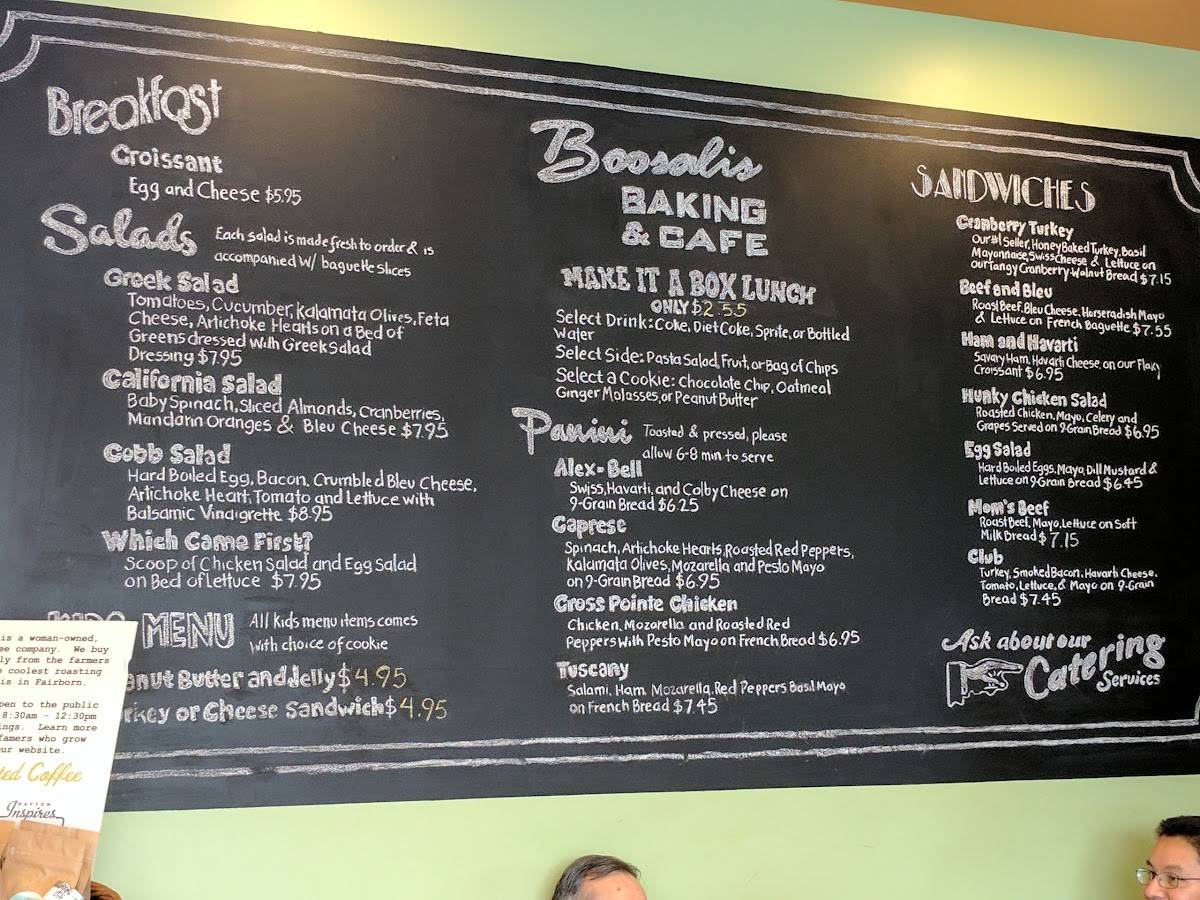 Menu at Boosalis Baking and Cafe, Centerville