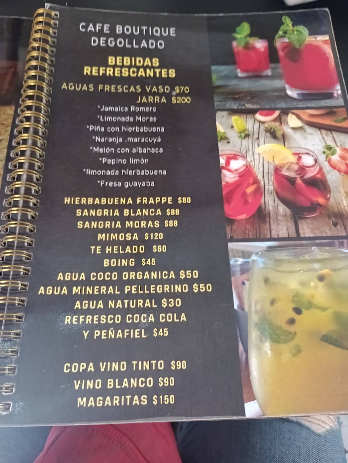 Menu at Café Boutique Teatro Degollado, Guadalajara