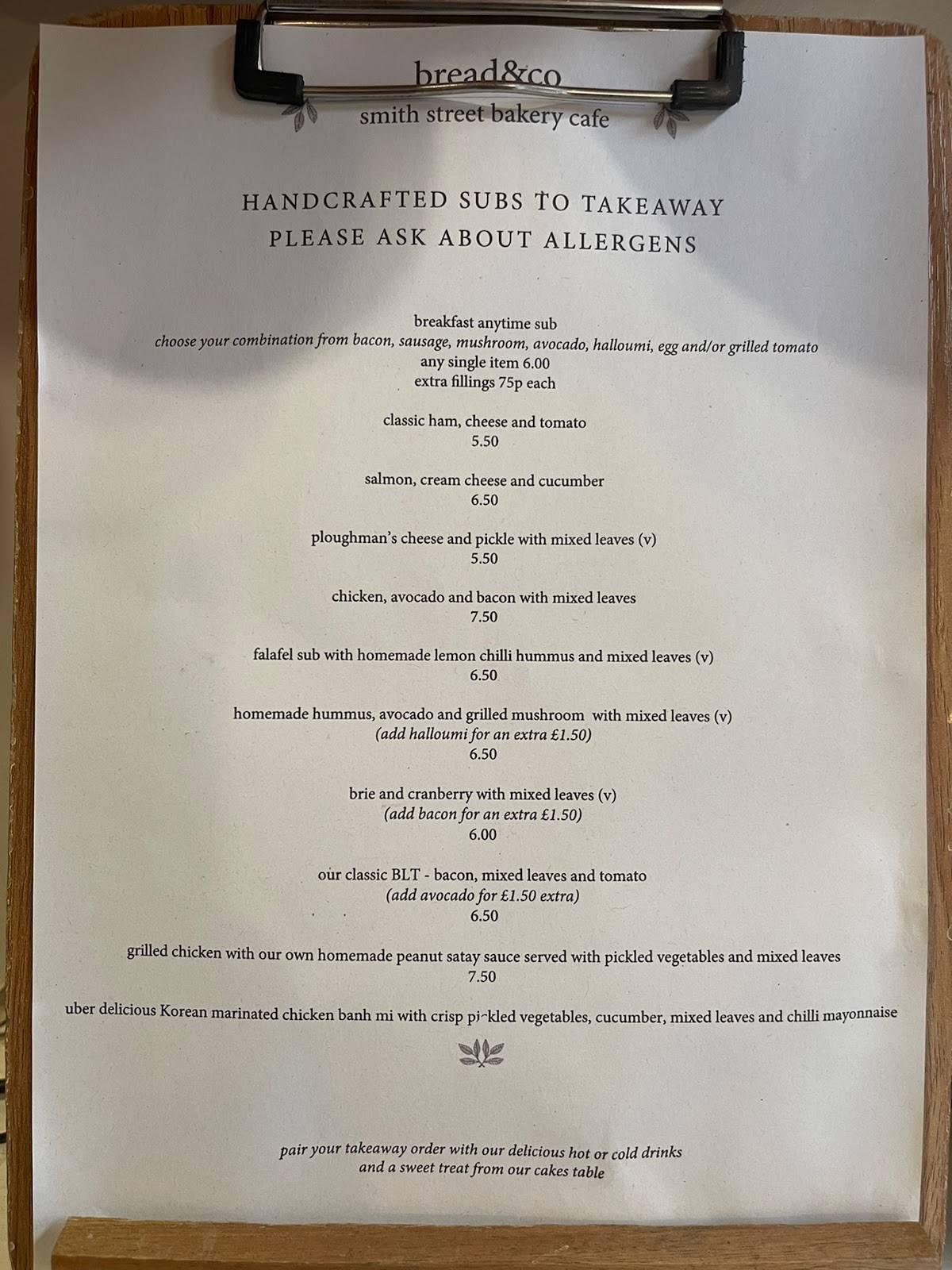 Menu at Bread & Co cafe, Warwick, 60 Smith St