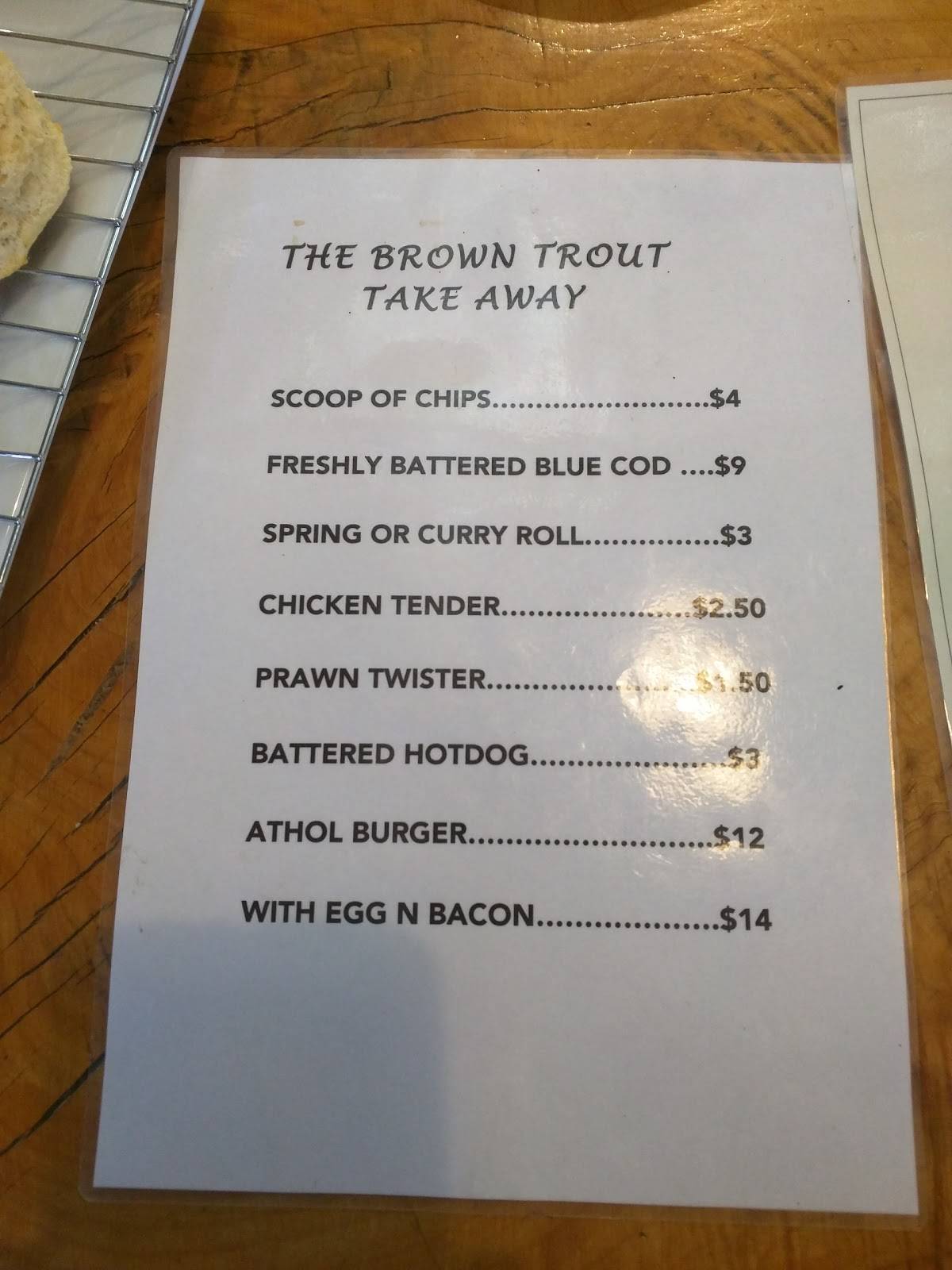 Menu at Brown Trout Cafe, Athol