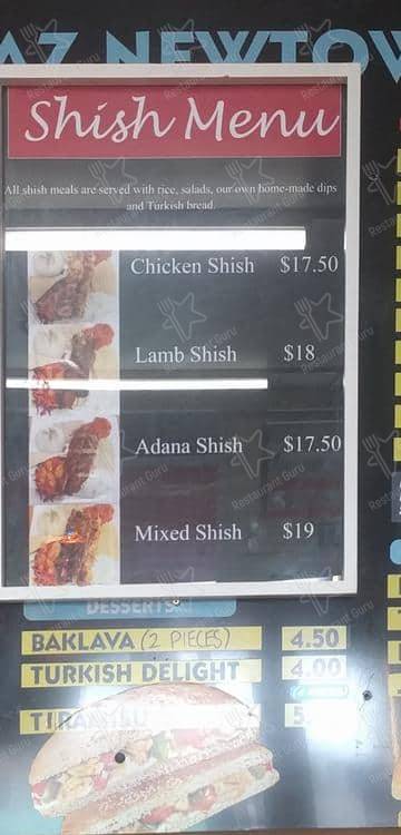 Menu at Cafe Laz Turkish Kebab House, Wellington, 121 Riddiford St