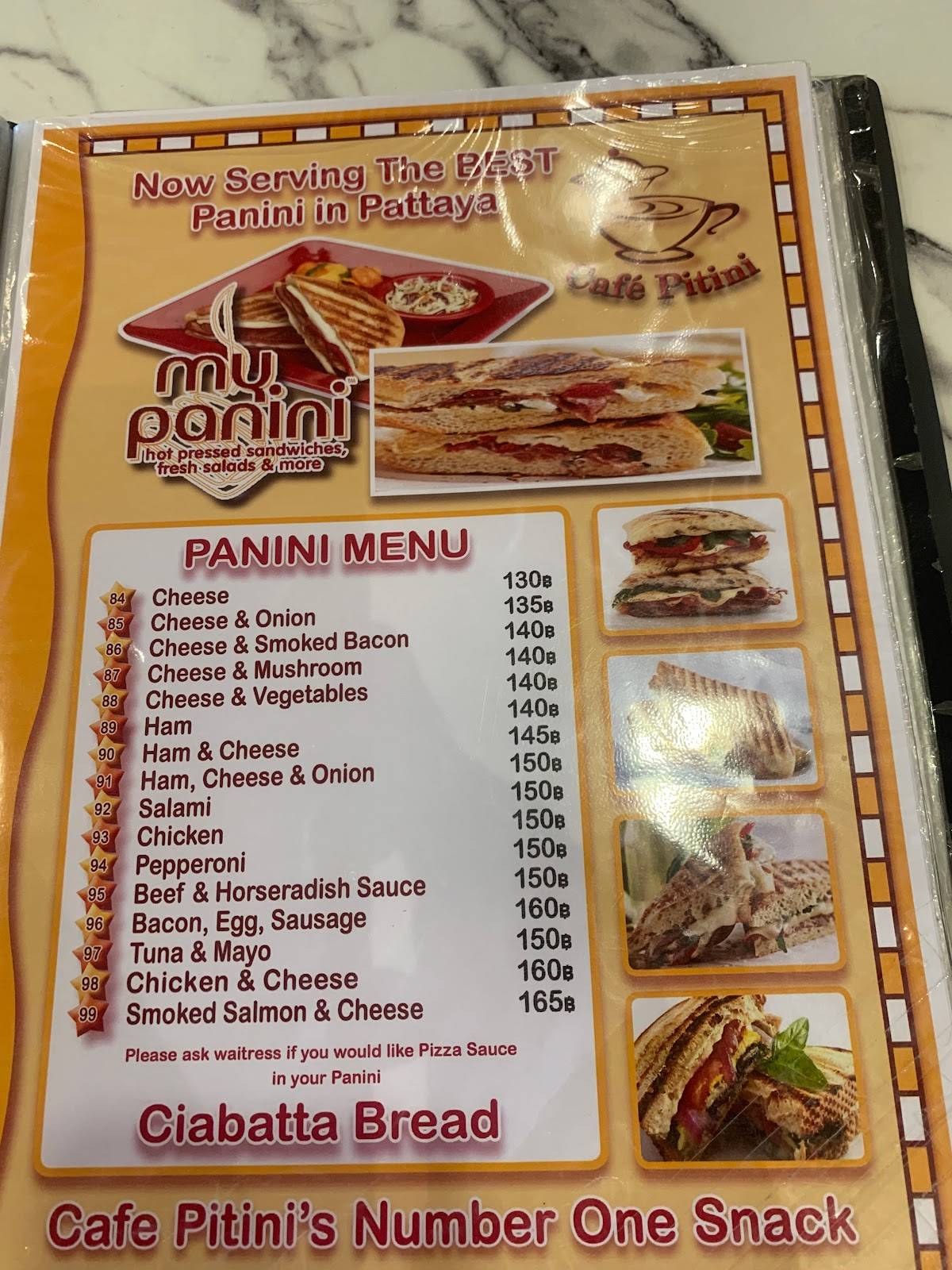 Menu at Cafe Pitini, Pattaya City