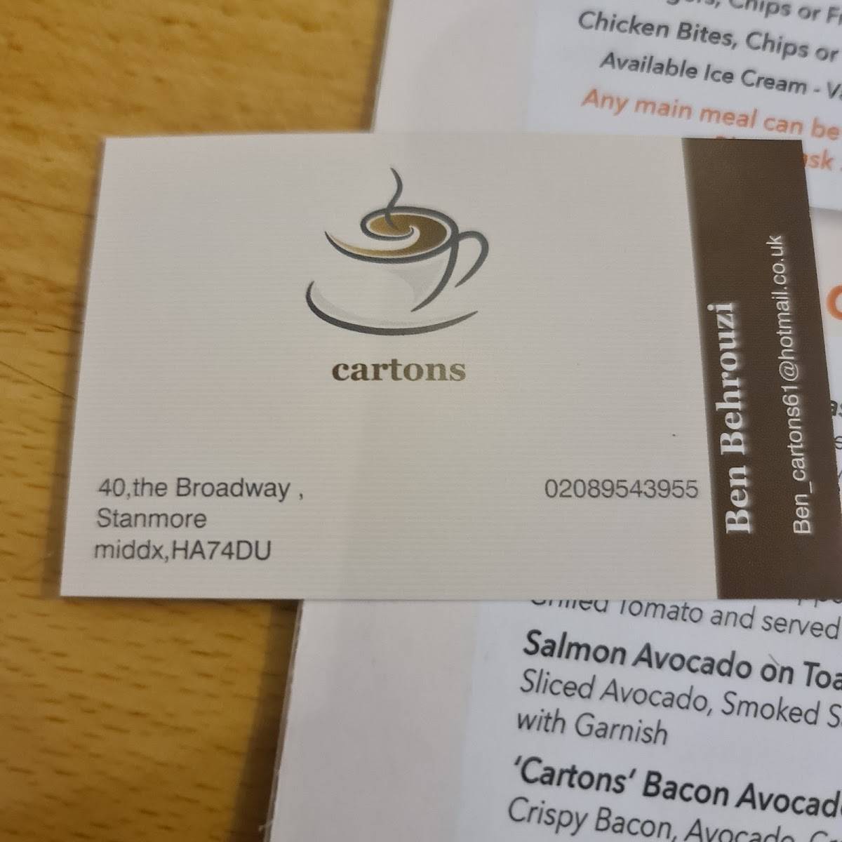 Menu at Cartons Stanmore cafe, Stanmore