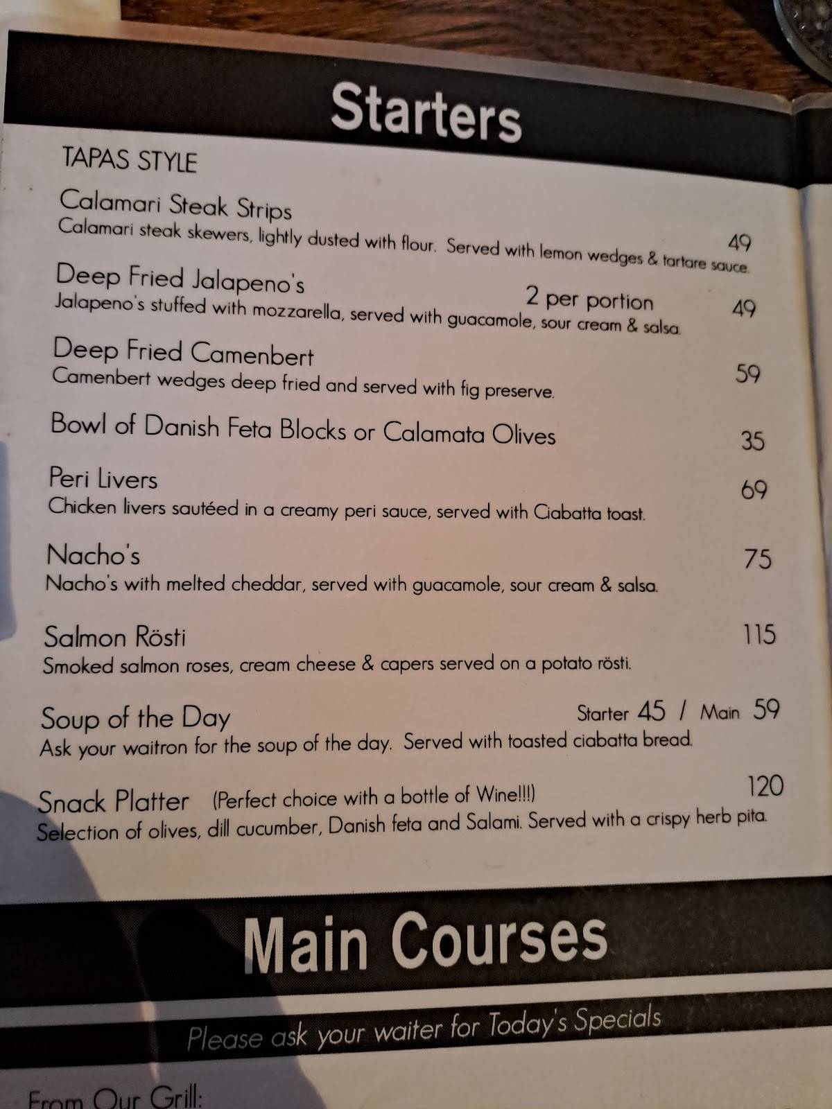 Menu at Cafe Chameleon, Cape Town, Shop no 5