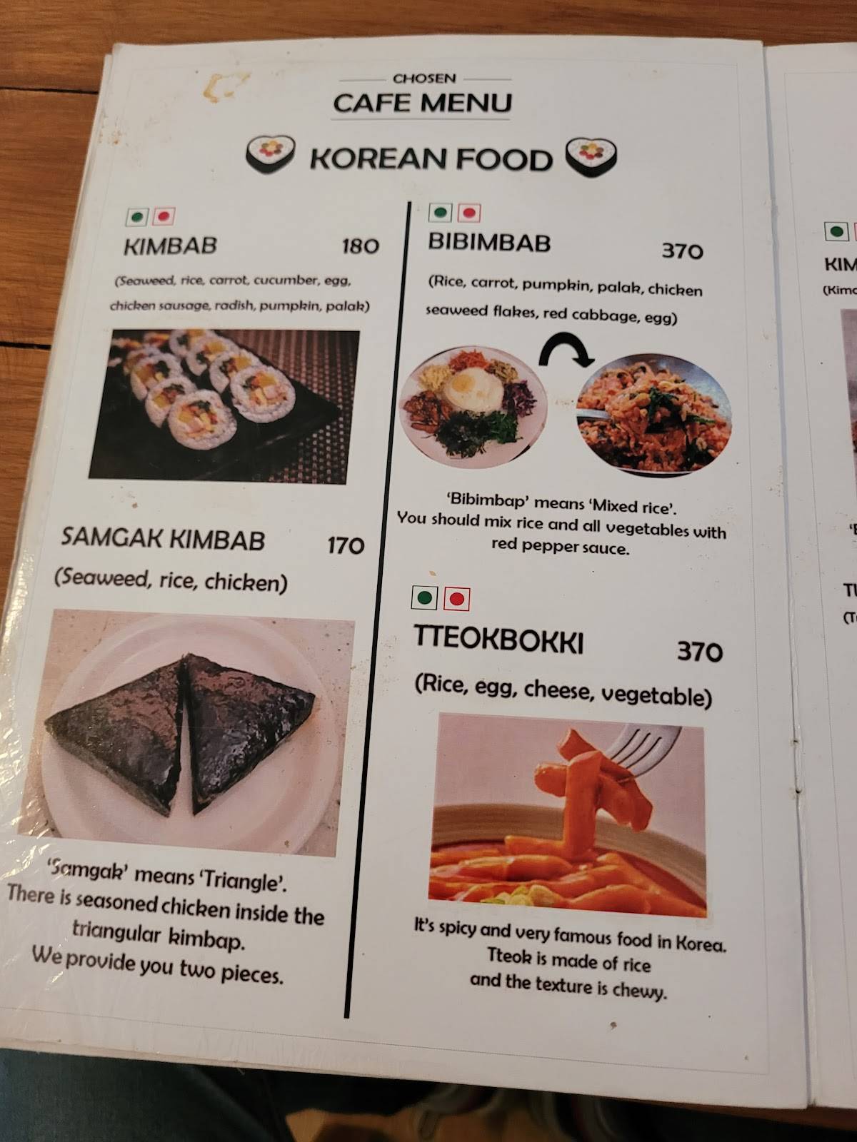 Menu at Chosen Cafe, Bengaluru