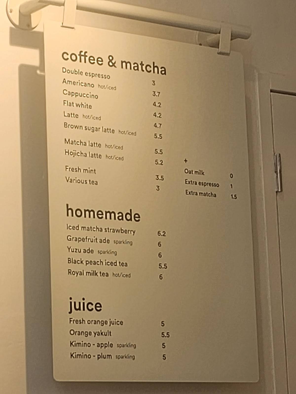 Menu at Chun Café Berenstraat, Amsterdam