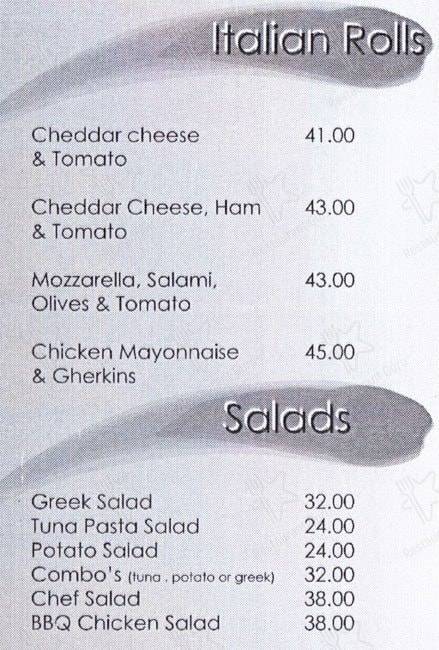 Menu at Coffee Buzz cafe, Pretoria