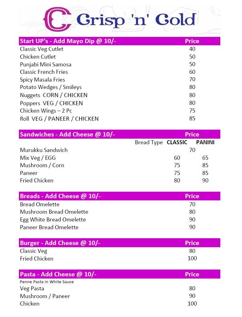 Menu at Crisp n Cold, Chennai