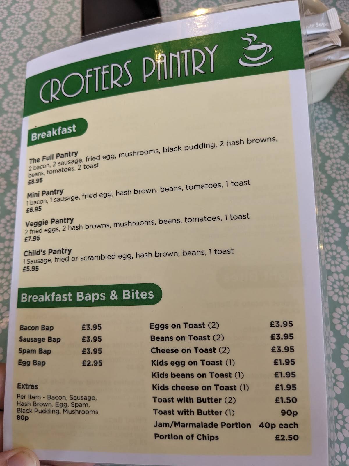 Menu at Crofters Pantry cafe, Prestatyn