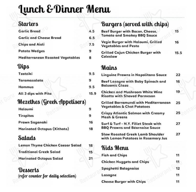 Menu at Daily Dose Cafe and Restaurant, Phillip Bay