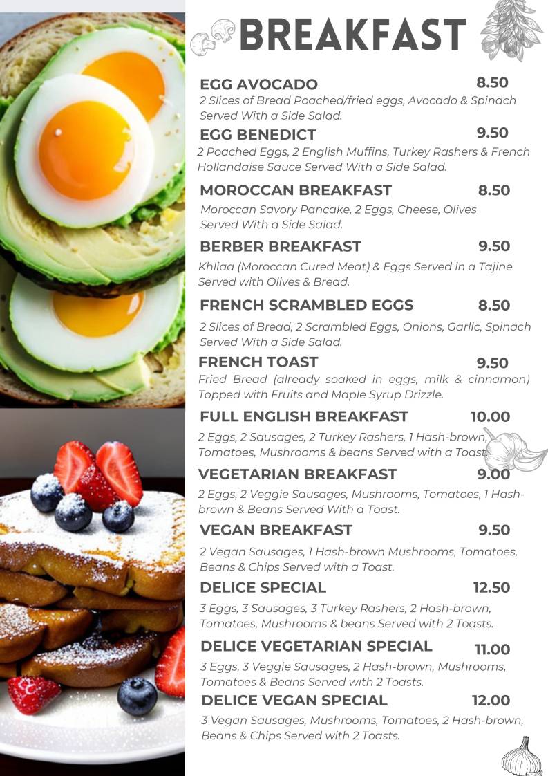 Menu at Delice cafe, London, 122 Streatham Hill