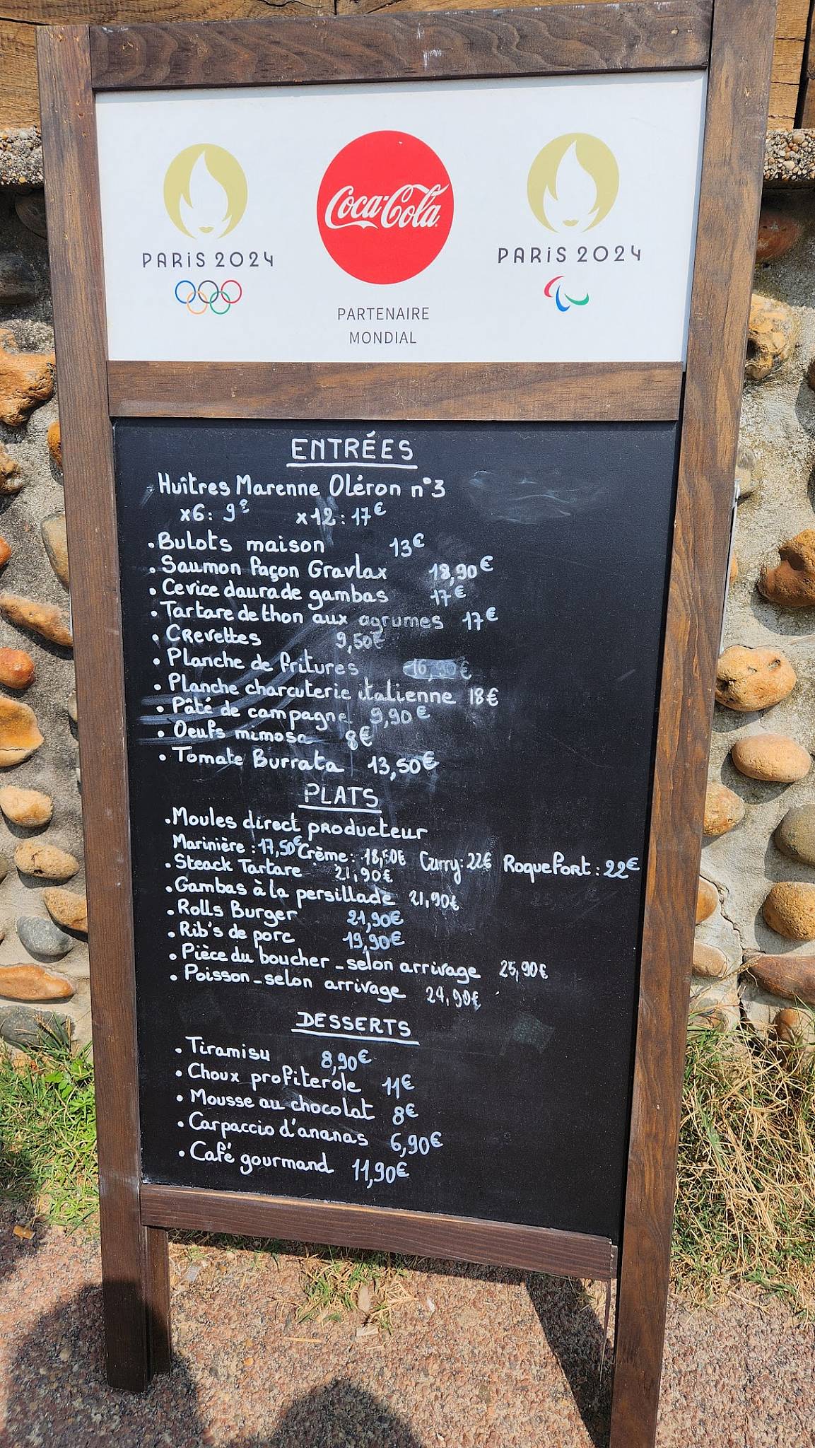 Menu au O Dunes de Monta restaurant, Vendays-Montalivet