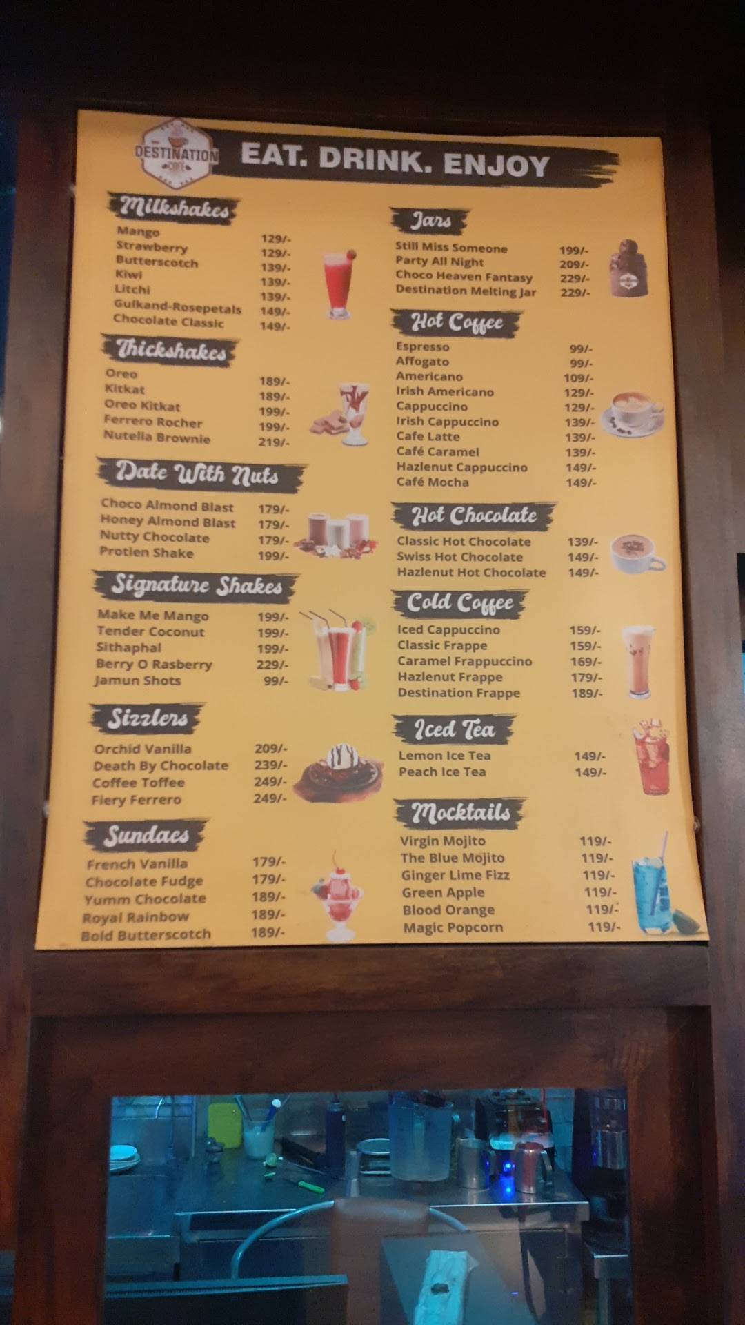 Menu at Destination Cafe, Hyderabad