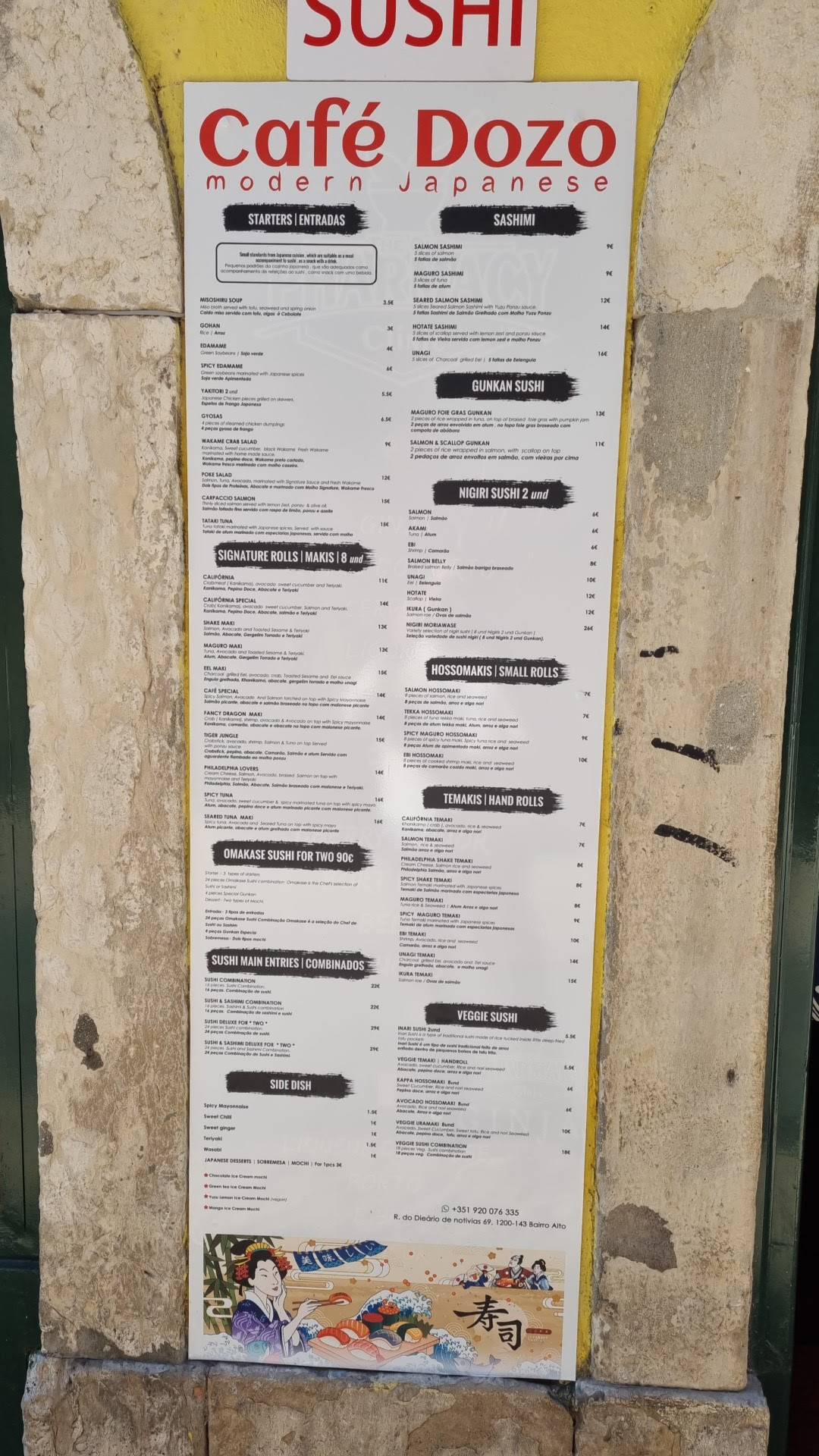 Menu at Cafe Dozo,Bairroalto, Lisbon