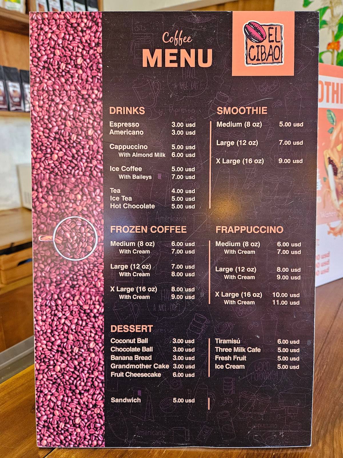 Menu at Cafe El Cibao, Dominicana, Amber Cove Port