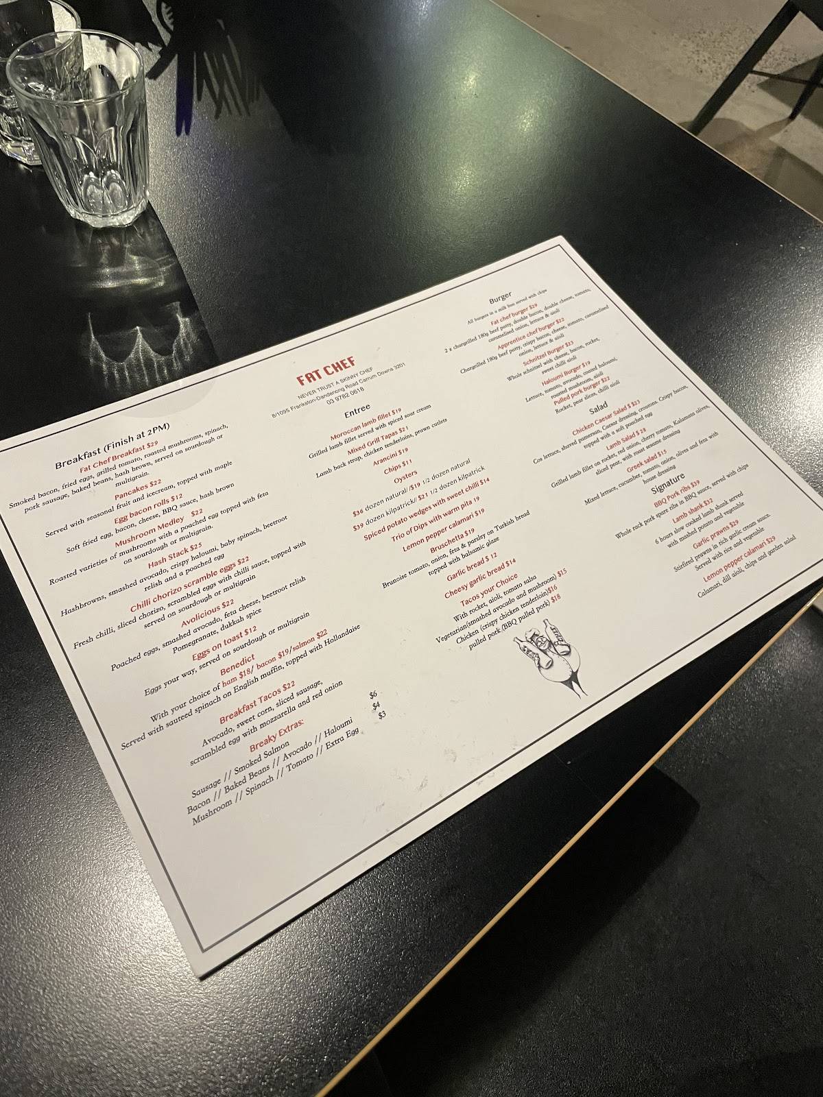 Menu at FAT CHEF Carrum Downs cafe, Carrum Downs, Frankston - Dandenong Rd