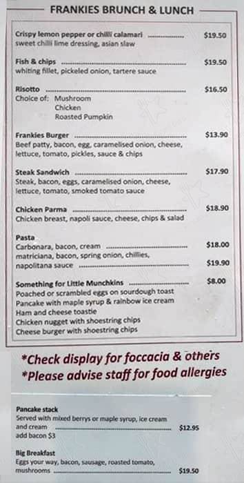 Menu at Frankies_south morang cafe, South Morang