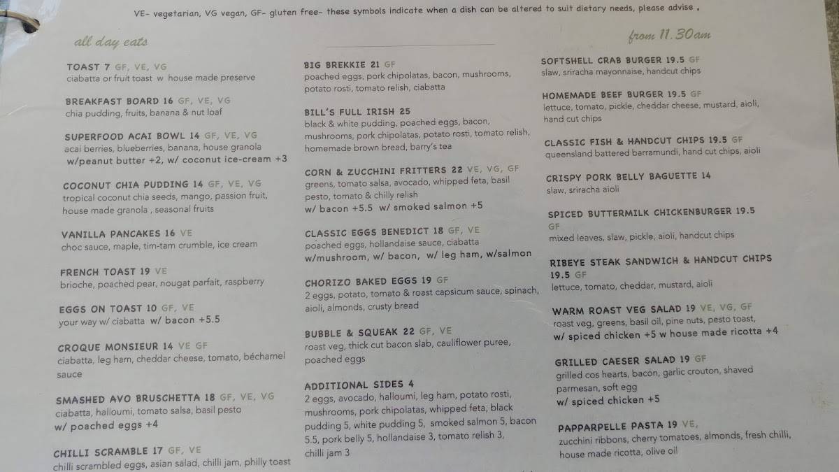 Menu at Cafe Fresq, Port Douglas, 27 Macrossan St