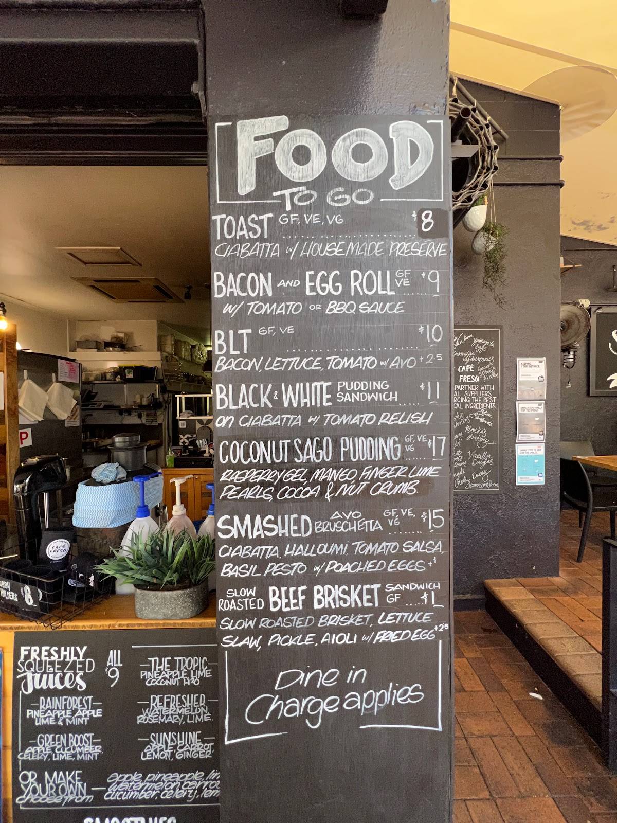 Menu at Cafe Fresq, Port Douglas, 27 Macrossan St