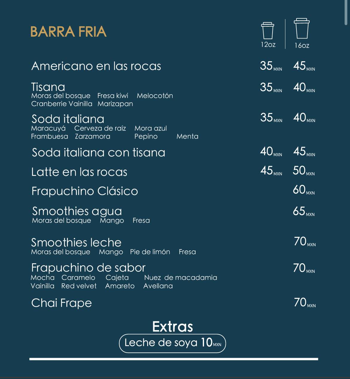 Carta de GRANO x GRANO CAFÉ, Guadalajara