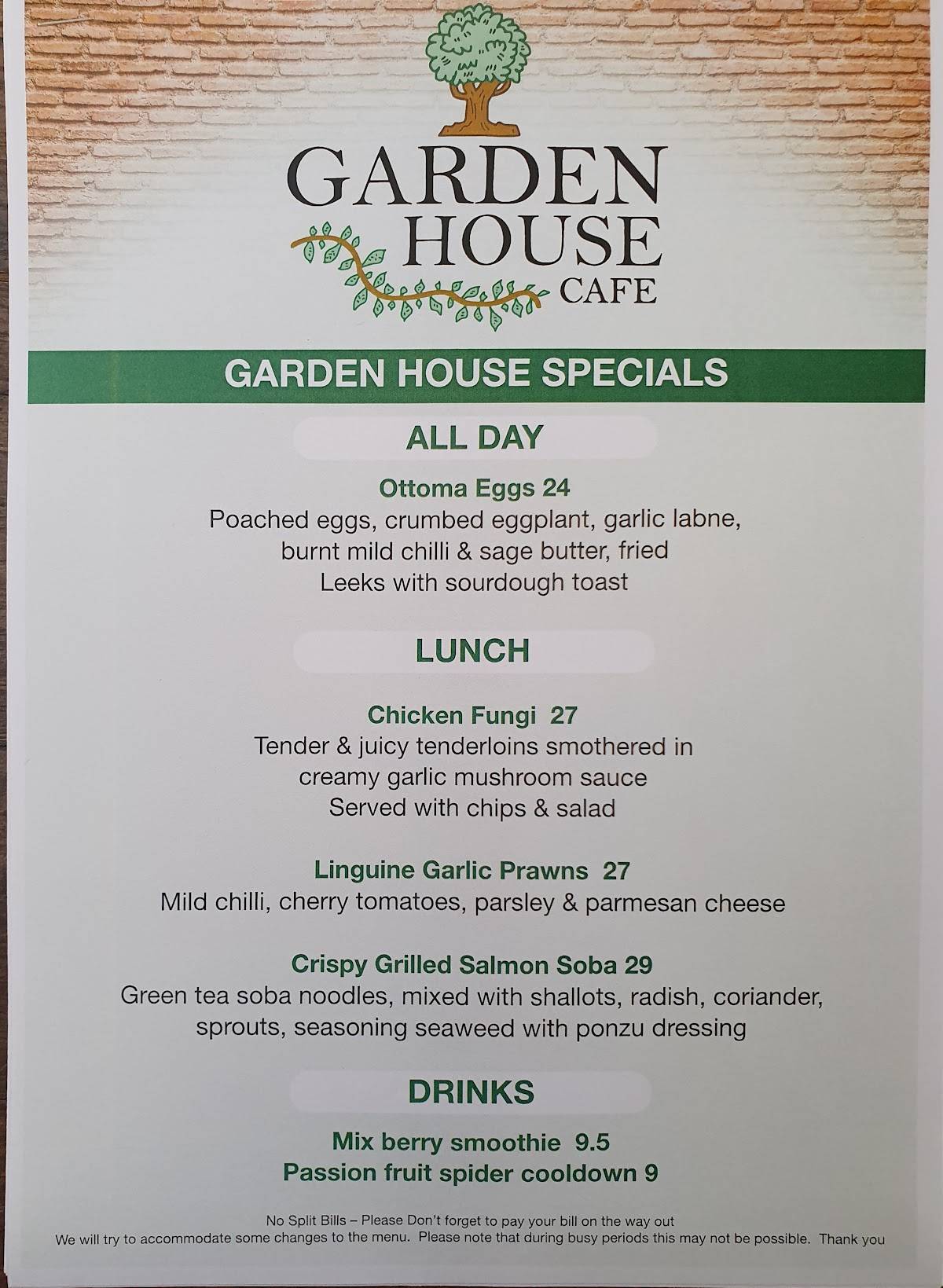Menu at Garden House Cafe, Enfield