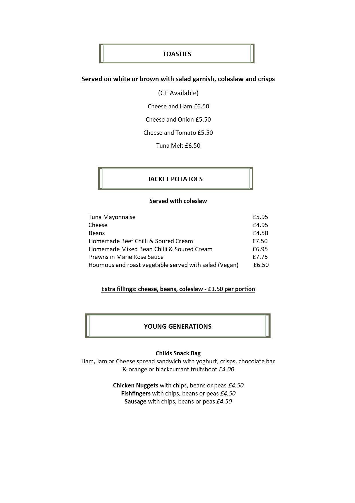 Menu at Generations Cafe Bar, Sheffield