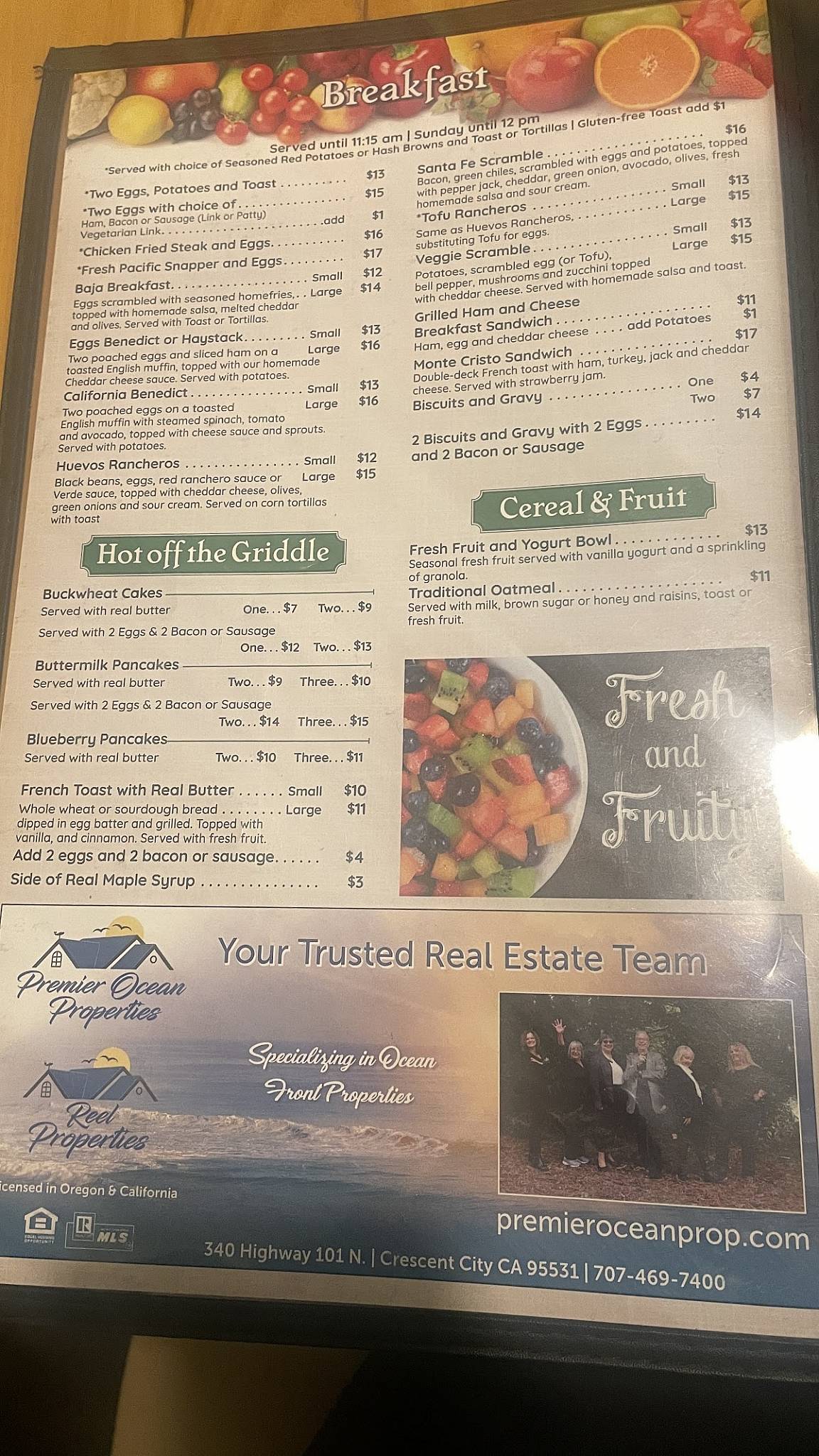 Menu at Good Harvest Cafe, Crescent City