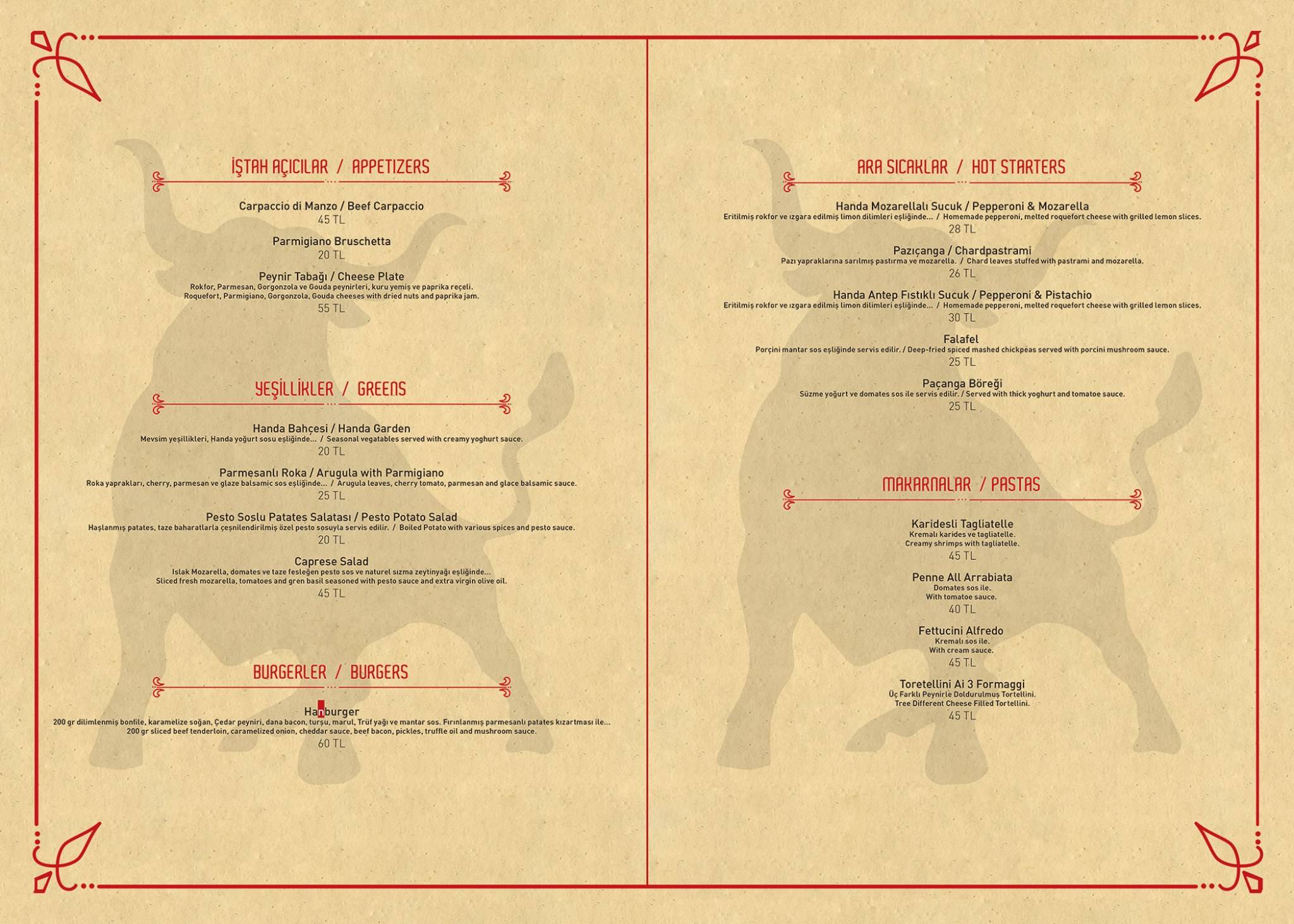 Menu at Handa Biftek Steak, Yalıkavak Belediyesi, Yakakoy Mahallesi