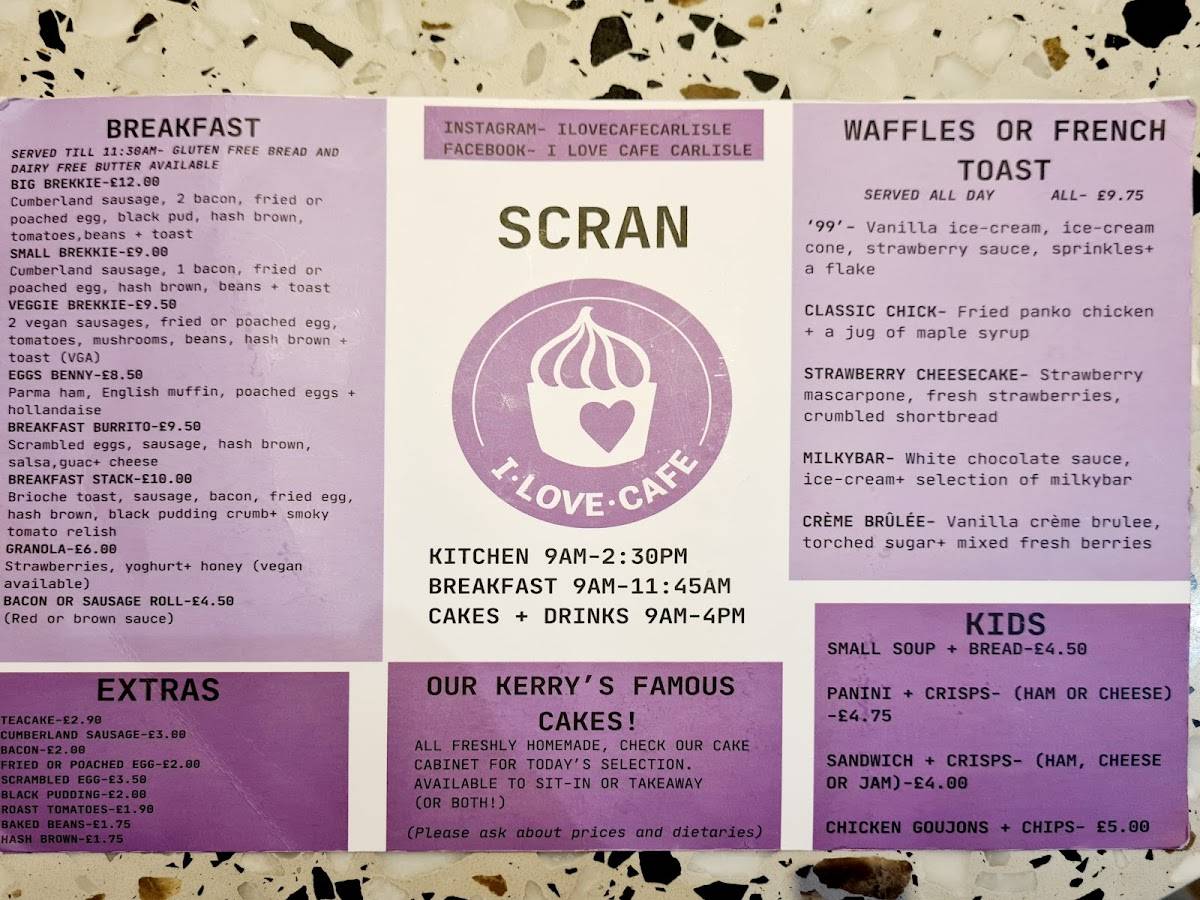 Menu at I Love Cafe, Carlisle, 20-21 St Cuthbert's Ln